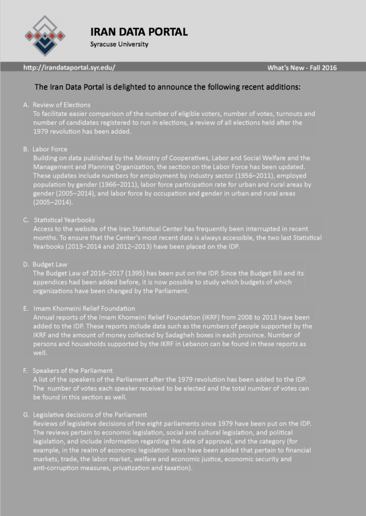What’s New | Iran Data Portal
